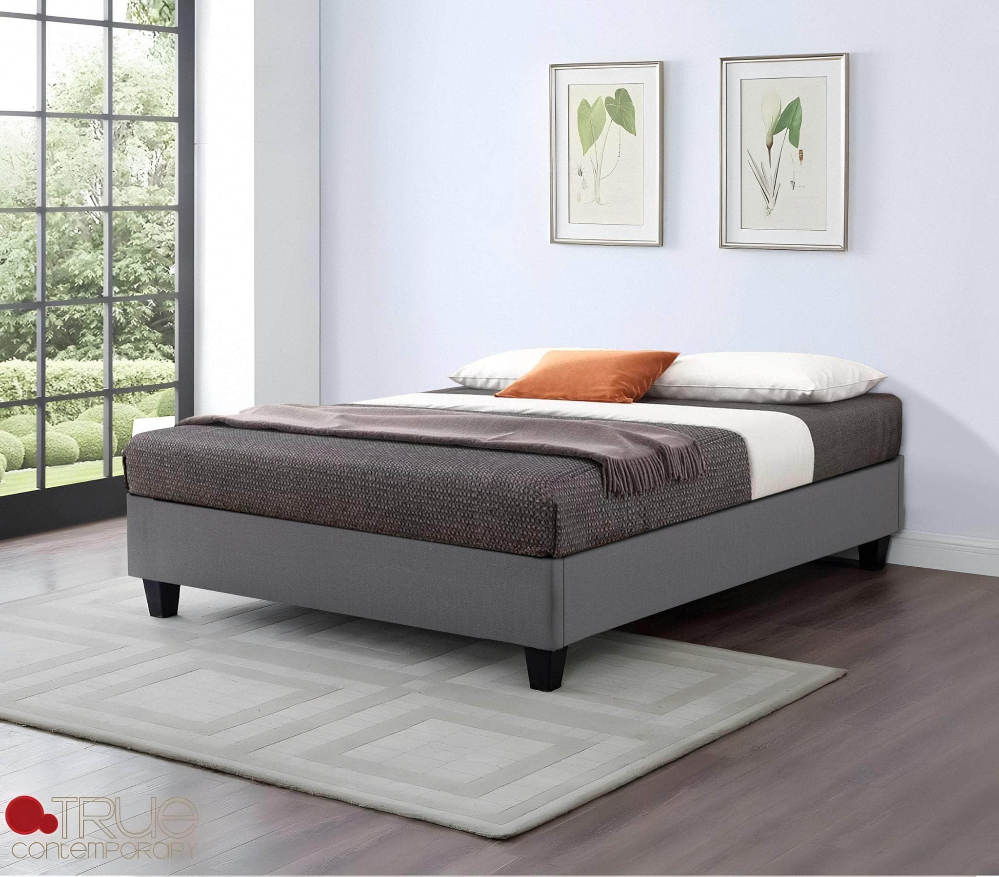True Contemporary EZ Base Foundation Platform Bed in Grey Linen Fabric ...